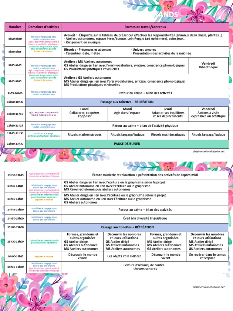 Emploi Du Temps MS GS Modifiable | PDF | Linguistique | Cognition