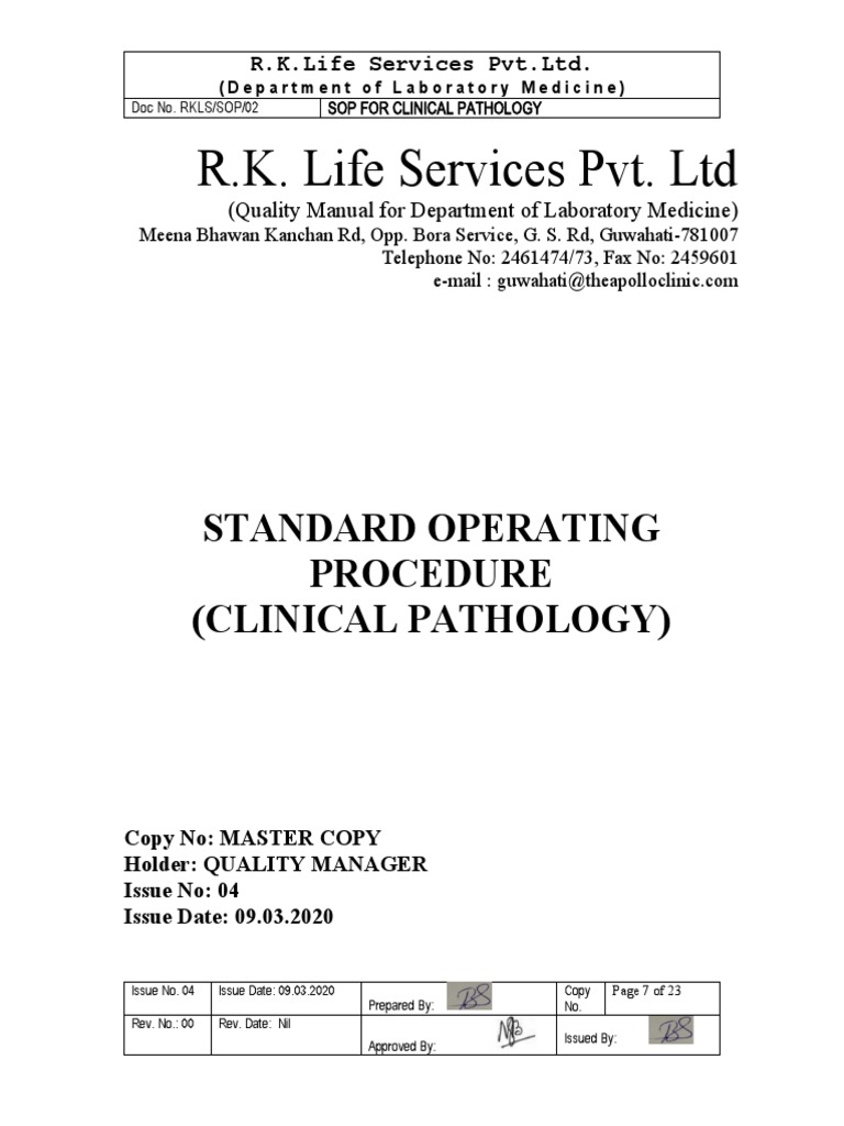 Sop-Clinical Pathology | PDF | Chemistry