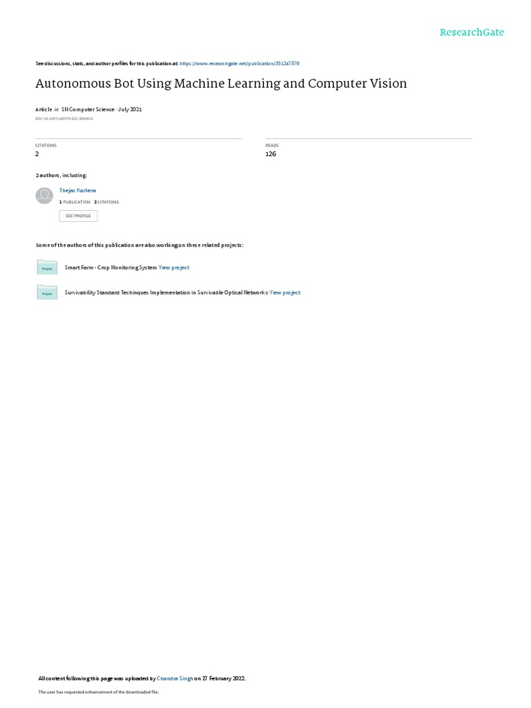 Autonomous Bot Using Machine Learning and Computer Vision: SN Computer ...