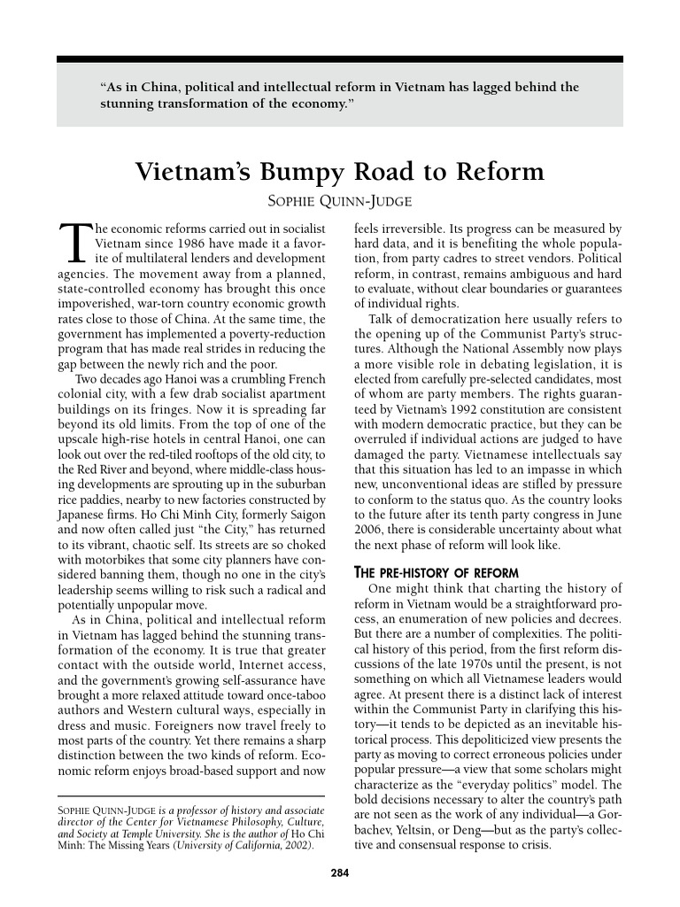 Vietnam's Bumpy Road To Reform - Sophie Quinn-Judge | PDF | Cost Of Living | Vietnam