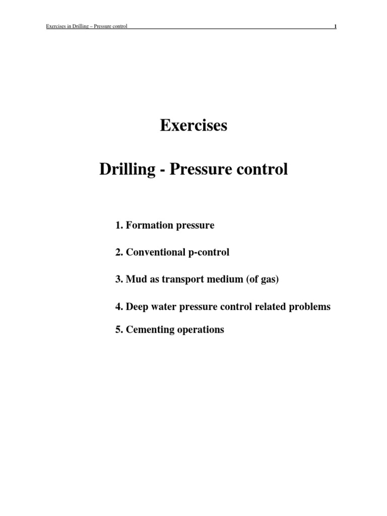 Drilling Pressure Control Excercises | PDF | Casing (Borehole) | Pressure