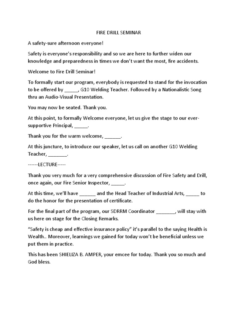 Fire Drill Script Emcee - Scribd | PDF