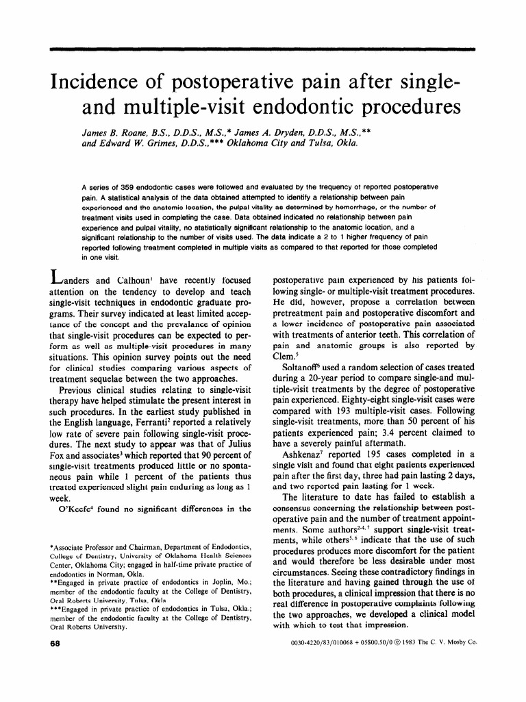 Incidence of Postoperative Pain After Single and Multiple Visit ...