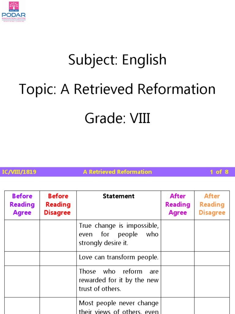 ICSE VIII Eng A Retrieved Reformation | PDF
