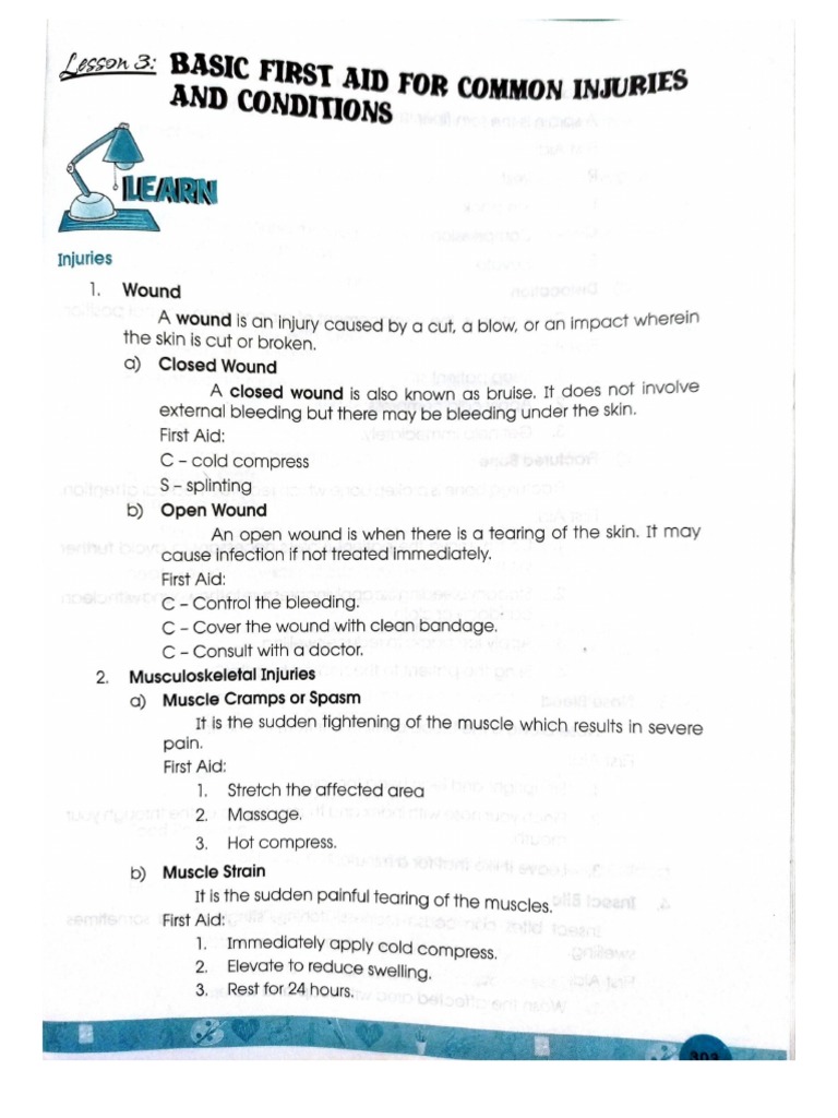 Basic First Aid For Common Injuries and Conditions | PDF