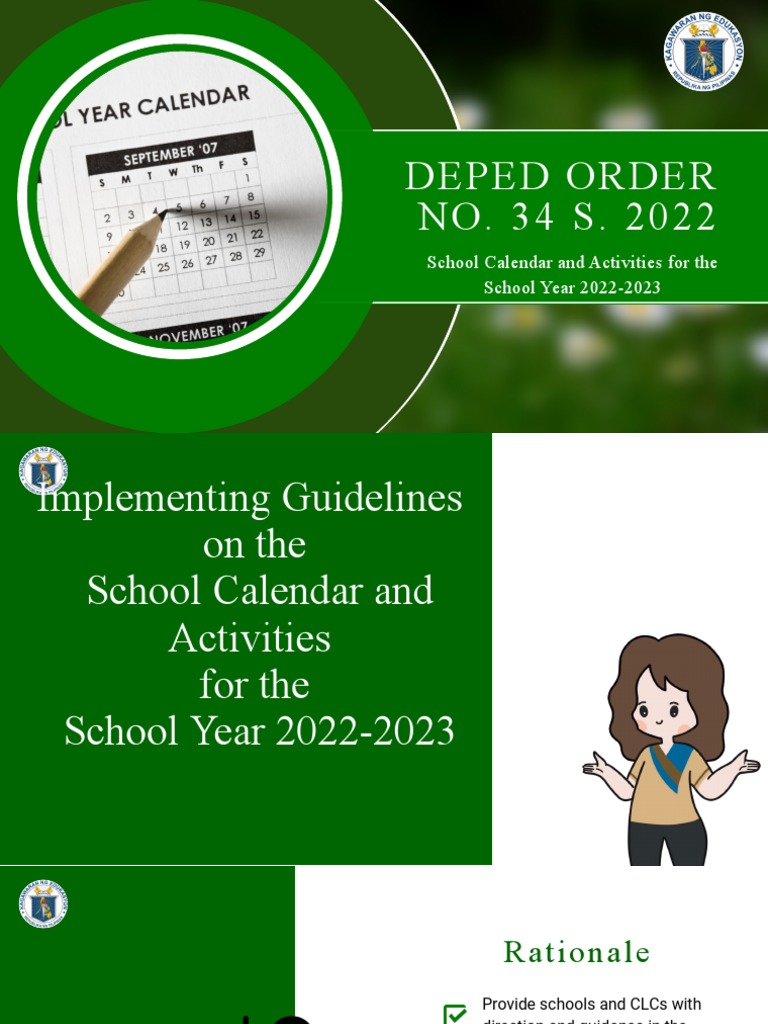Deped Order NO. 34 S. 2022: School Calendar and Activities For The ...
