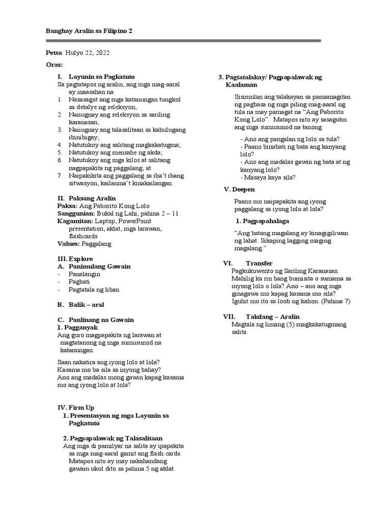 Sample LP Filipino | PDF