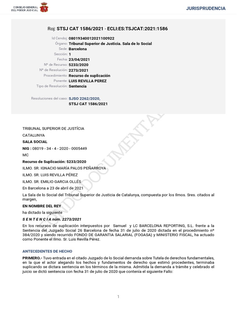 STSJ Cat 1586 2021 | PDF | Caso de ley | Sentencia (ley)