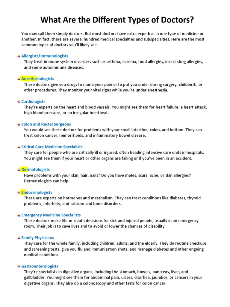 Different Types of Doctors 2022 | PDF | Physician | Cancer