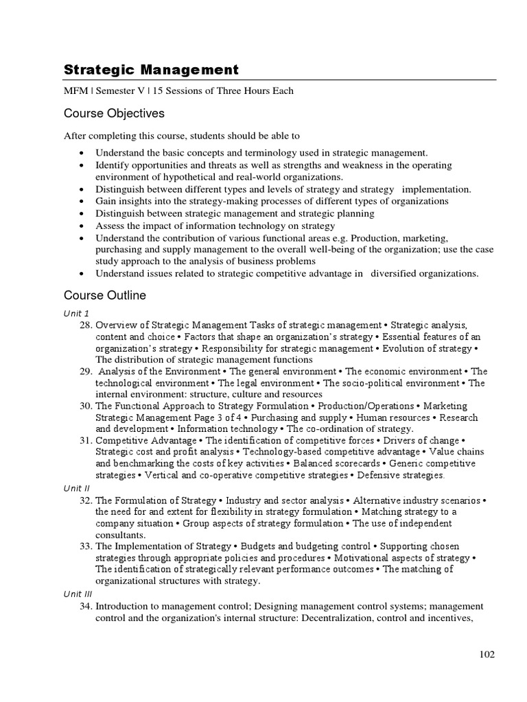 Strategic Management: Course Objectives | PDF | Strategic Management ...