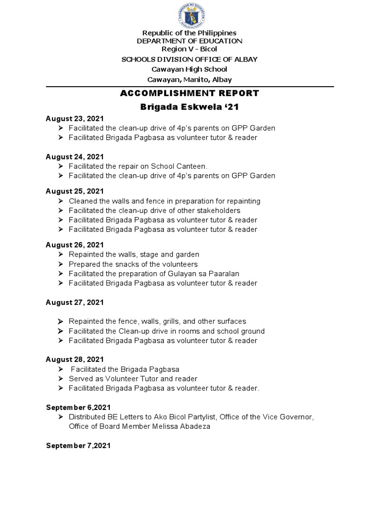 Be Accomplishment Report | PDF