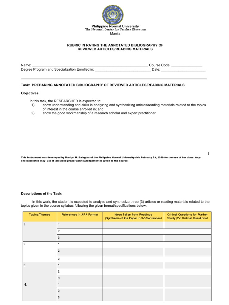 Annotated Bibliography Rubric Guide | PDF | Rubric (Academic) | Cognition