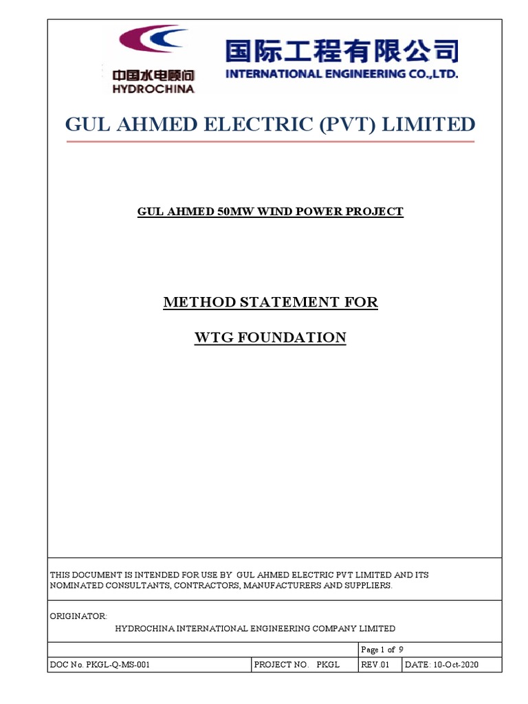 WTG Foundation Method Statement | PDF | Concrete | Pipe (Fluid Conveyance)