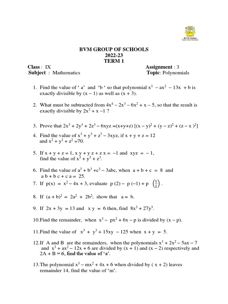 Assignment 3 - Polynomials | PDF | Factorization | Discrete Mathematics