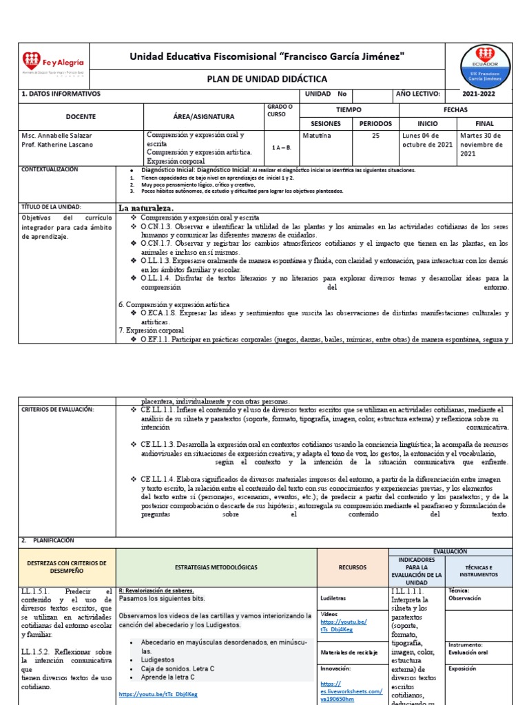 Pud - 3 - Comprensión y Expresión Oral y Escrita Comprensión y Expresión Artístic - 1ero. A-B ...