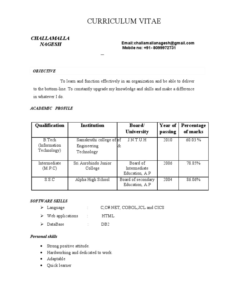 Curriculum Vitae of Challamalla Nagesh | PDF