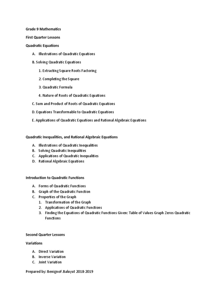 Grade 9 Mathematics Lessons Coverage | PDF | Trigonometric Functions ...
