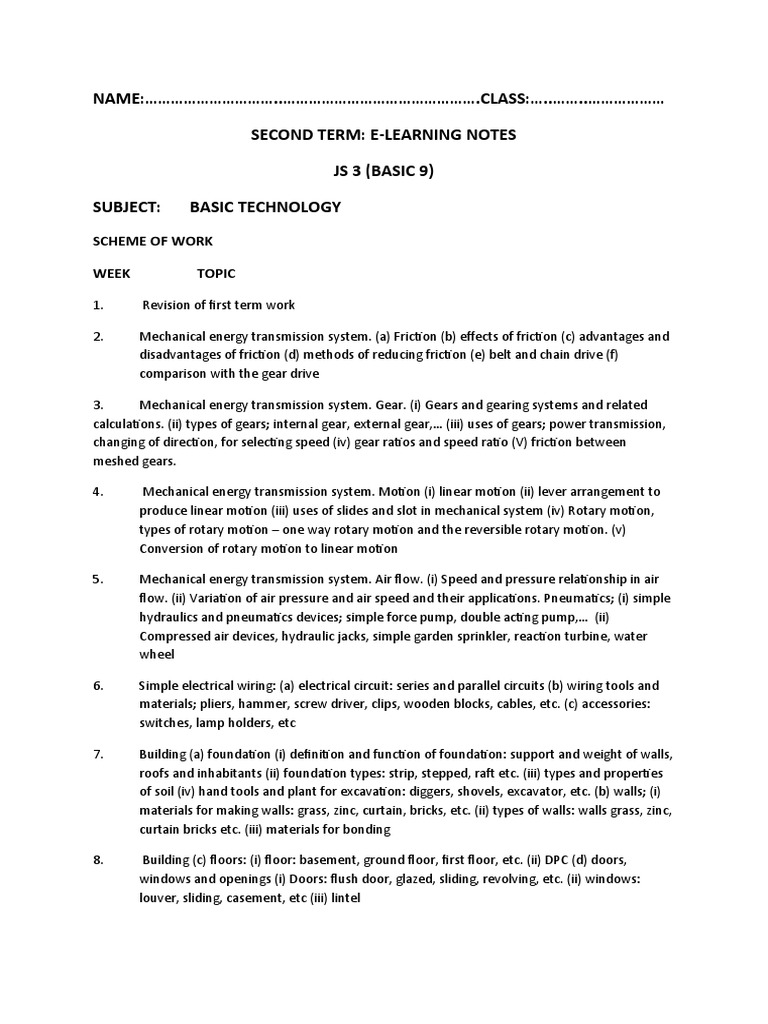 NAME: .. .CLASS: .. .. Second Term: E-Learning Notes Js 3 (Basic 9 ...