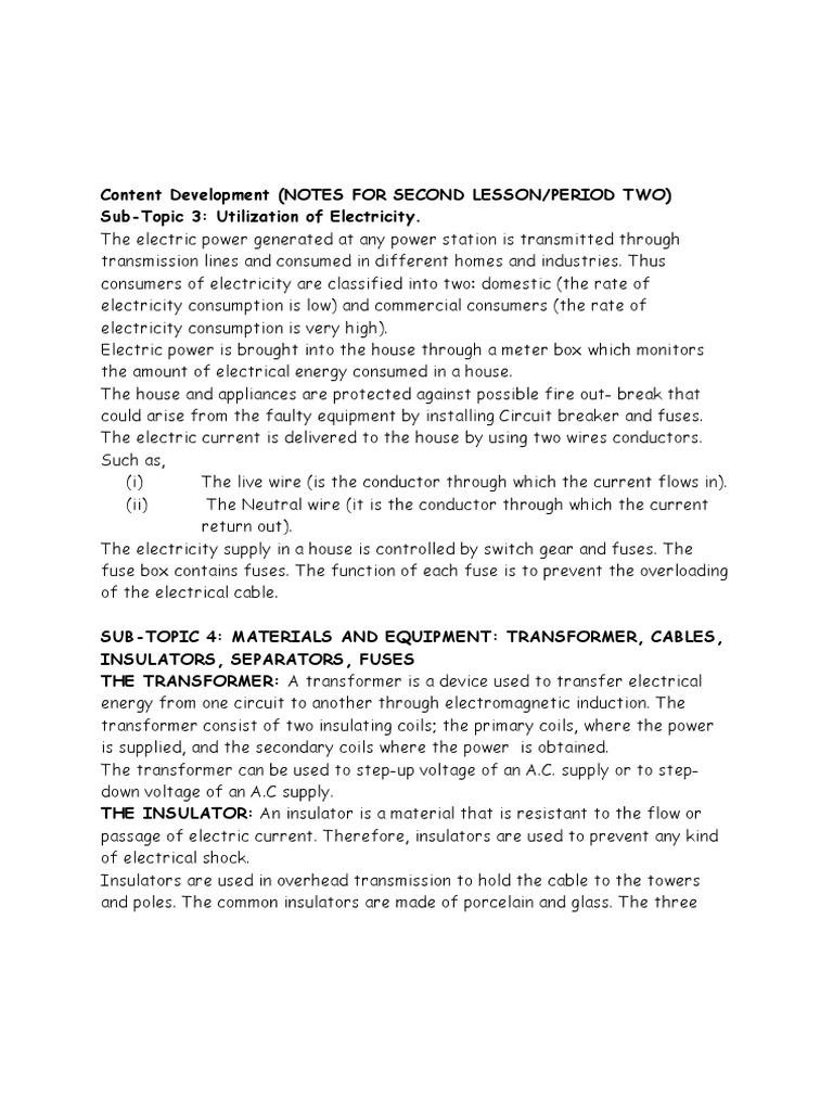 JSS 2 Basic Technology Week 6 Lesson 2 | PDF | Fuse (Electrical ...