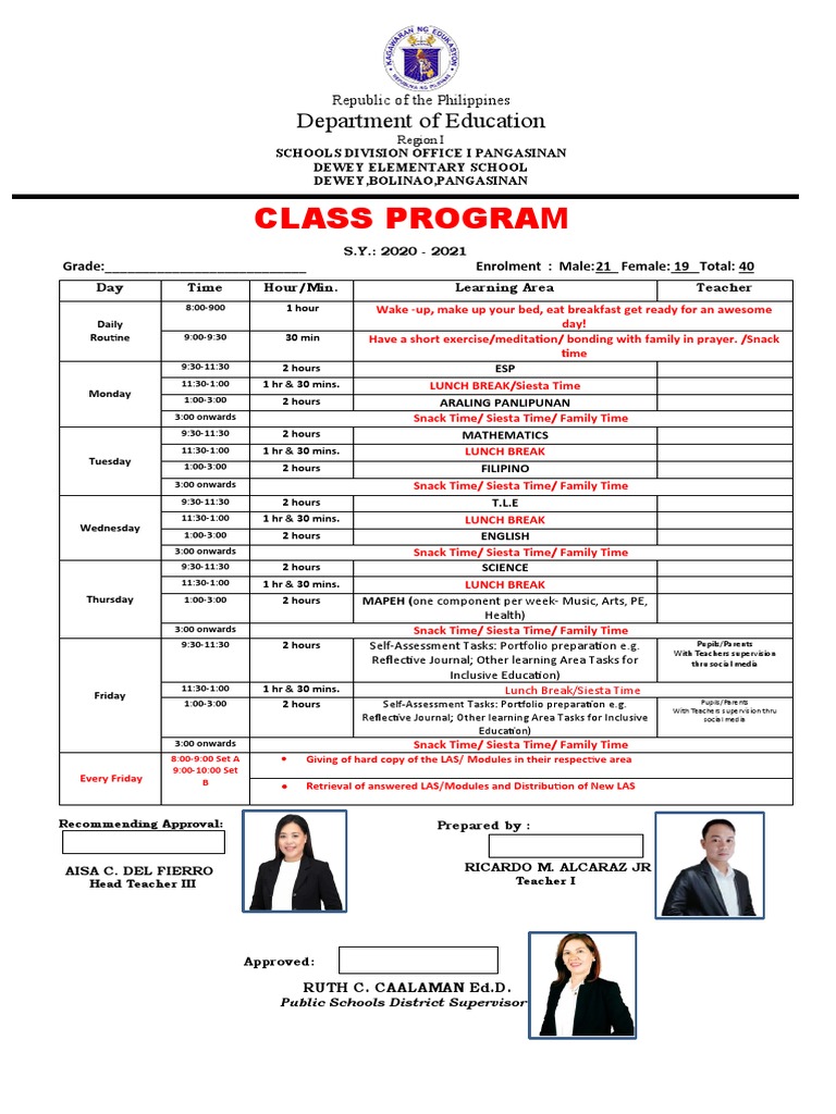 Class Program and Teachers Program | PDF | Learning | Behavior Modification