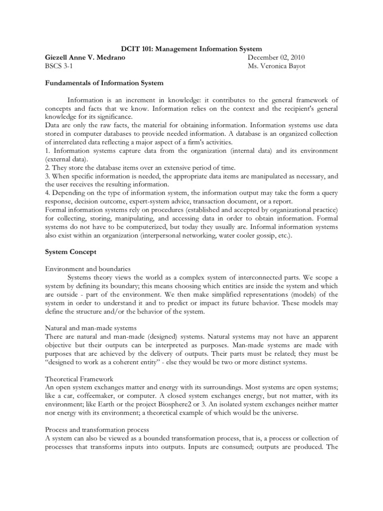 Dcit 101 | PDF | Information System | System