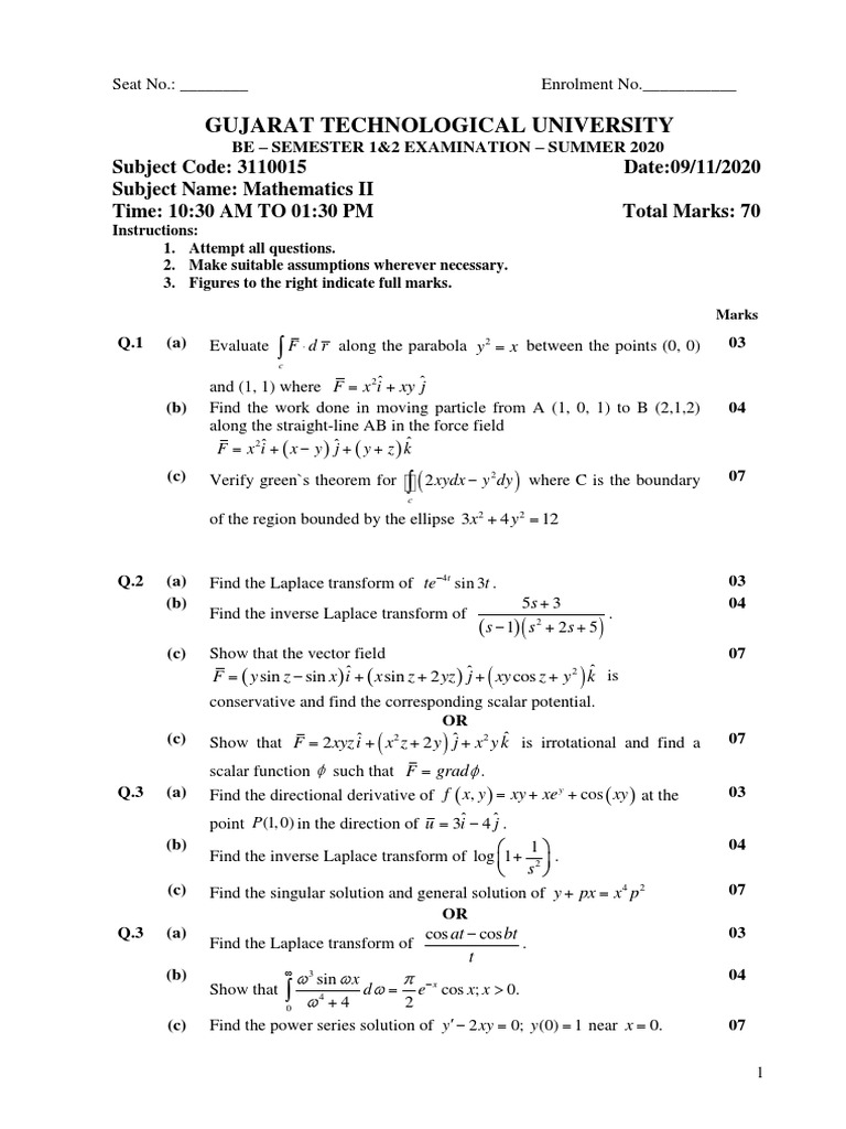 Gujarat Technological University | PDF | Abstract Algebra | Calculus