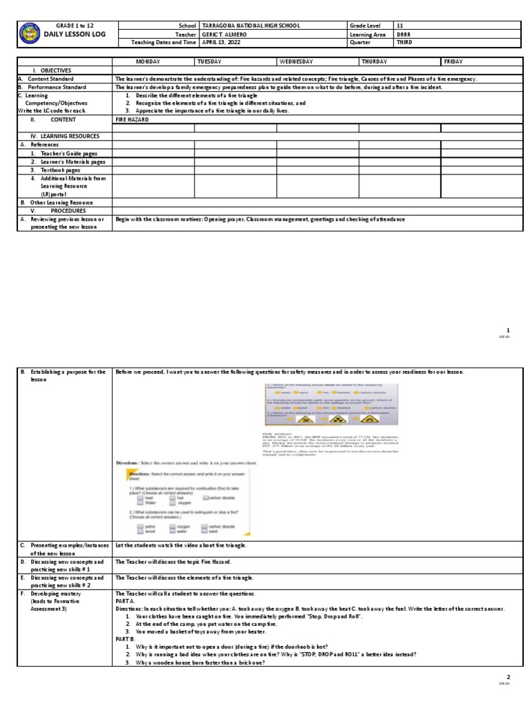DLL in DRRR | PDF | Teachers | Learning