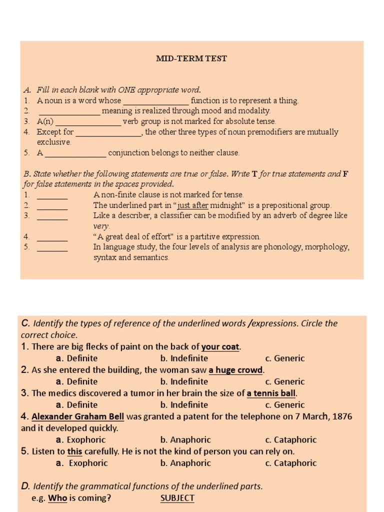 Mid-Term Test: A. Fill in Each Blank With ONE Appropriate Word | PDF ...