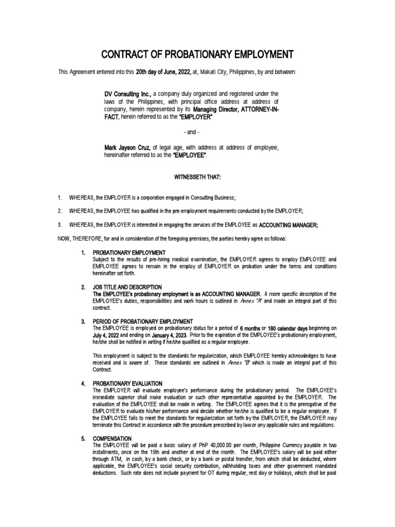 128621909-Probationary-Employment-Contract | PDF | Employment | Overtime