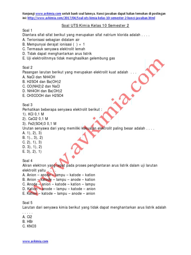 Soal UTS Kimia Kelas 10 Semester 2 | PDF