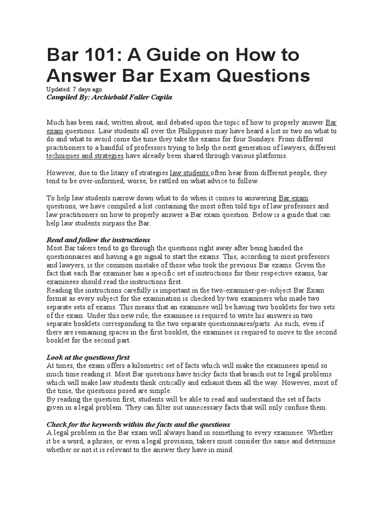 Mastering Bar Exam Question Responses | PDF | Test (Assessment ...