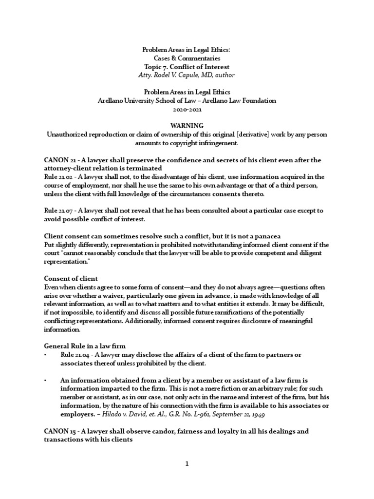 Conflict of Interest - 2021 | PDF | Conflict Of Interest | Lawyer