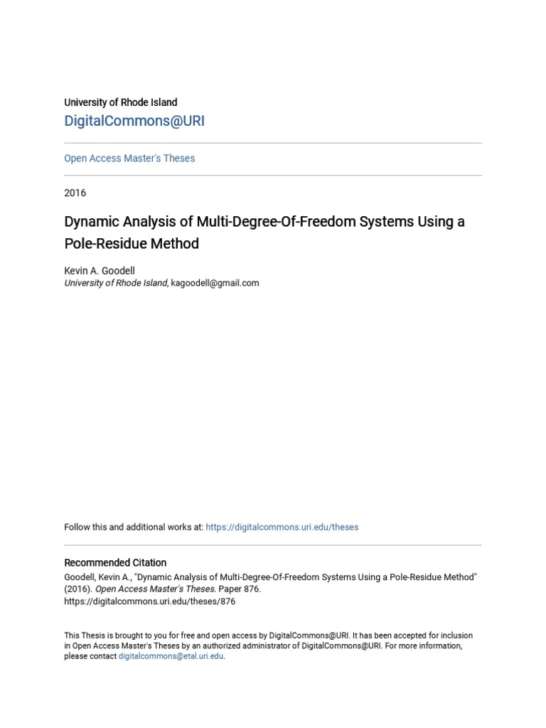 Dynamic Analysis of Multi-Degree-Of-Freedom Systems Using A Pole | PDF | Mechanics | Mechanical ...