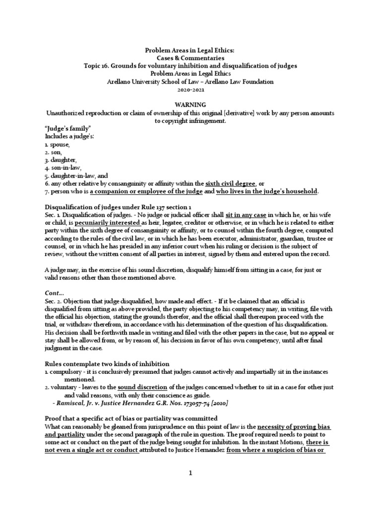 Legal Ethics: Judge Disqualification | PDF | Judgment (Law) | Mandamus