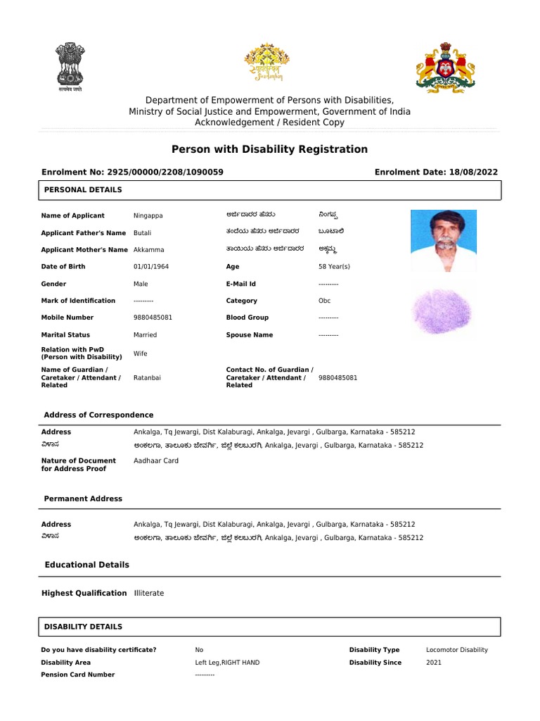 Person With Disability Registration | Download Free PDF | Disability ...
