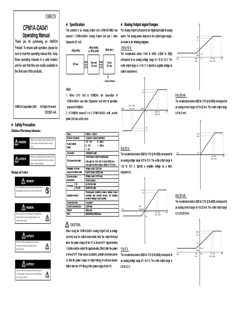 CPM1A-DA041: Operating Manual | PDF | Power Supply | Input/Output