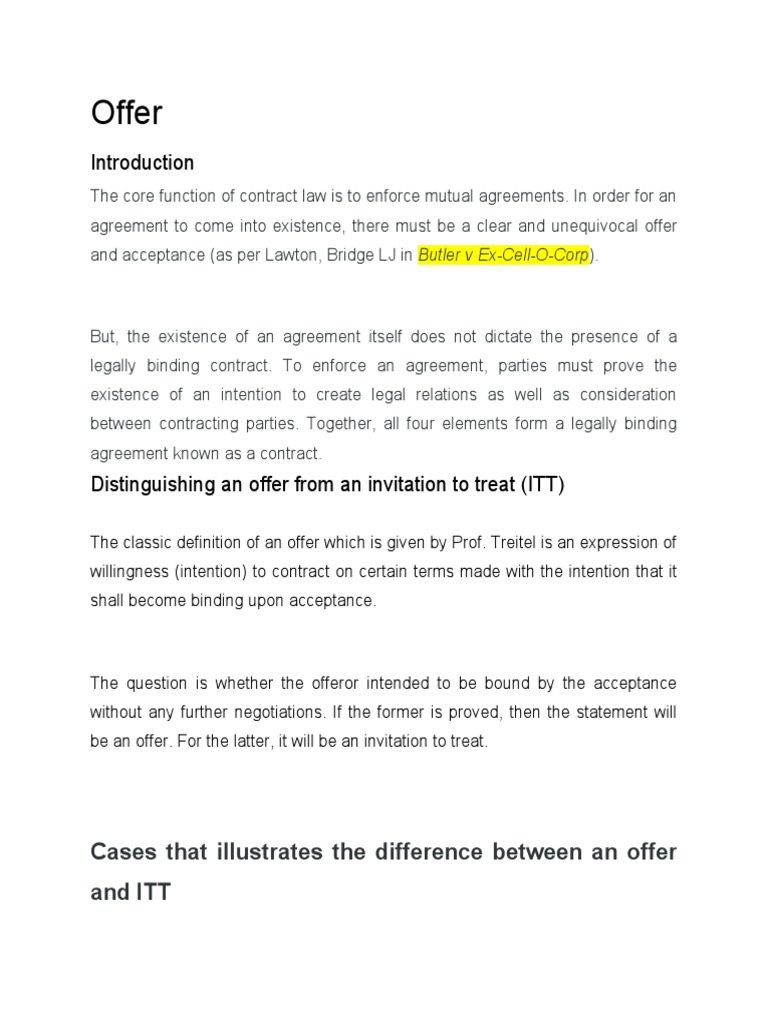 Offer vs. Invitation to Treat in Contract Law | PDF | Offer And ...