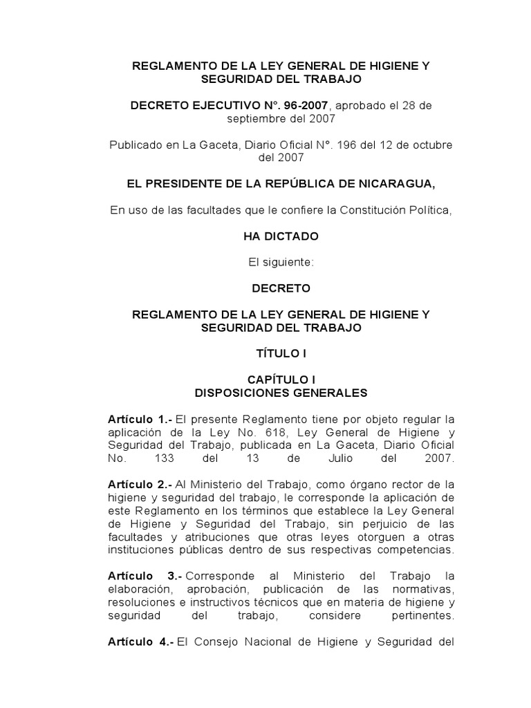 Reglamento 618 - de La Ley General de Higiene y Seguridad Del Trabajo ...