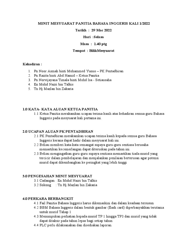 Minit Mesyuarat Pertama | PDF
