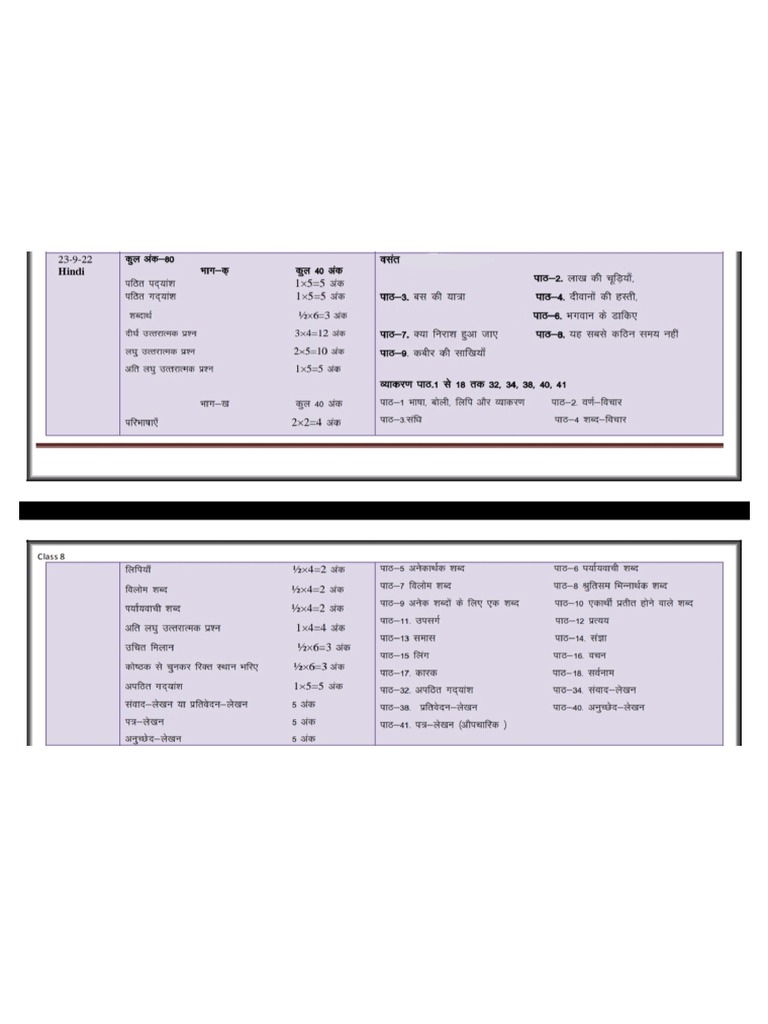 Class 8 Term-1 Hindi Blueprint | PDF