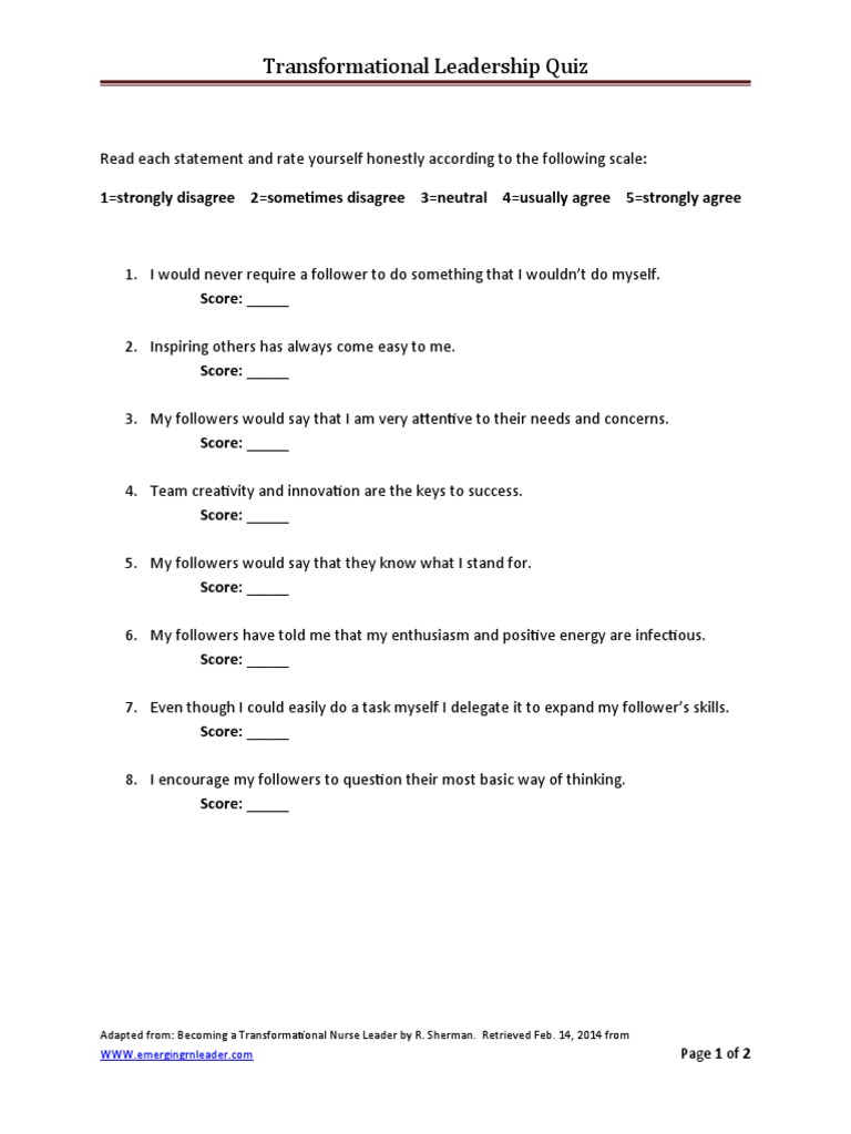 Transformational Leadership Self-Assessment | PDF | Transformational ...