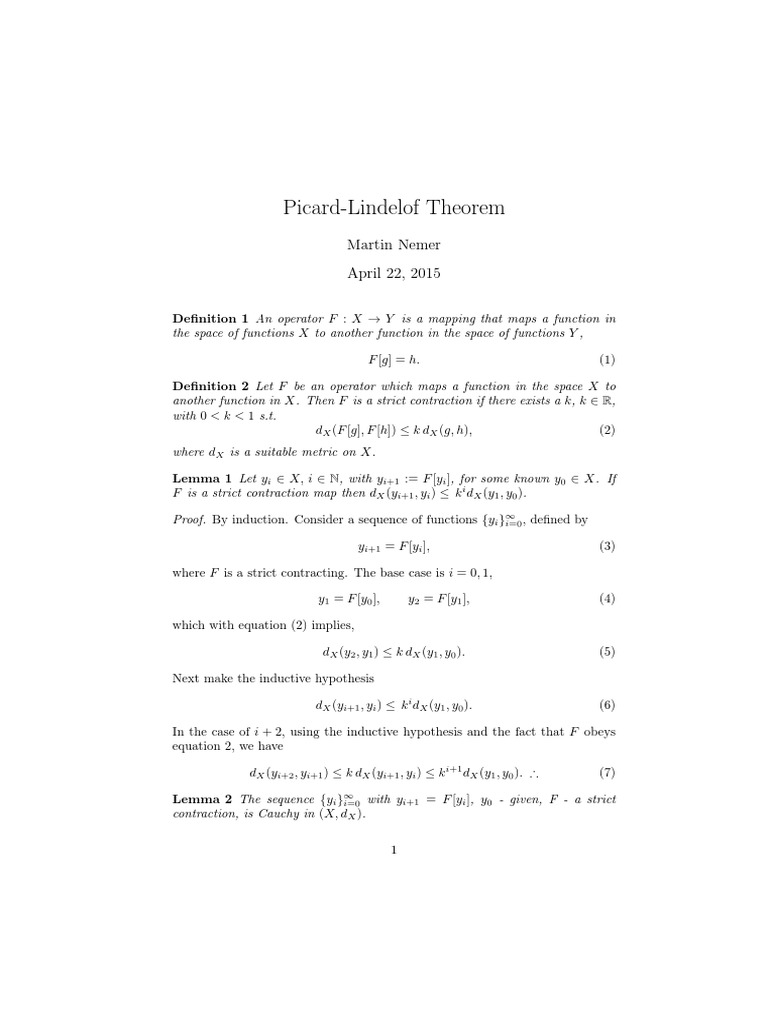 Picard-Lindelof Theorem: Martin Nemer April 22, 2015 | PDF | Function ...