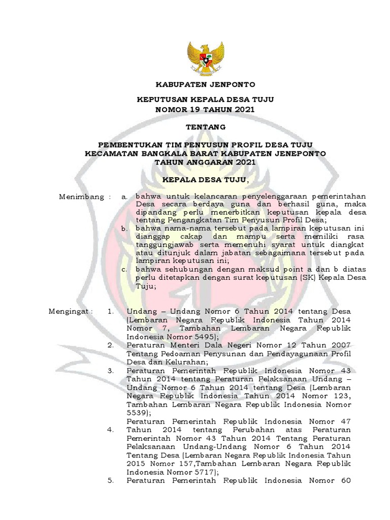 0 SK Tim Penyusun Profil Desa | PDF