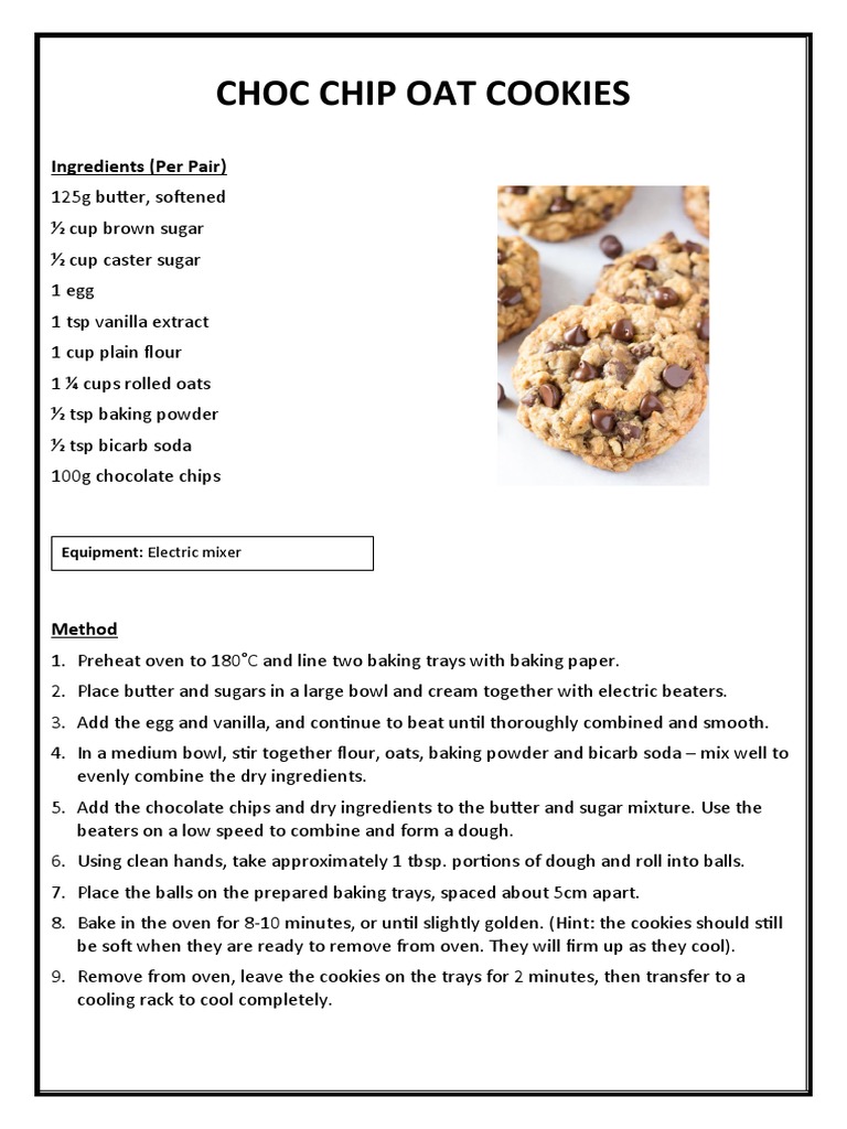 Oat Choc Chip Cookies | PDF | Wellness