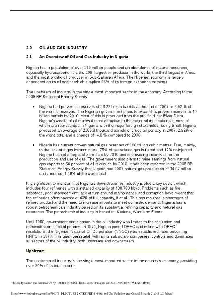 LECTURE NOTES PET 416 Oil and Gas Pollution and Control Module 2 2015 ...