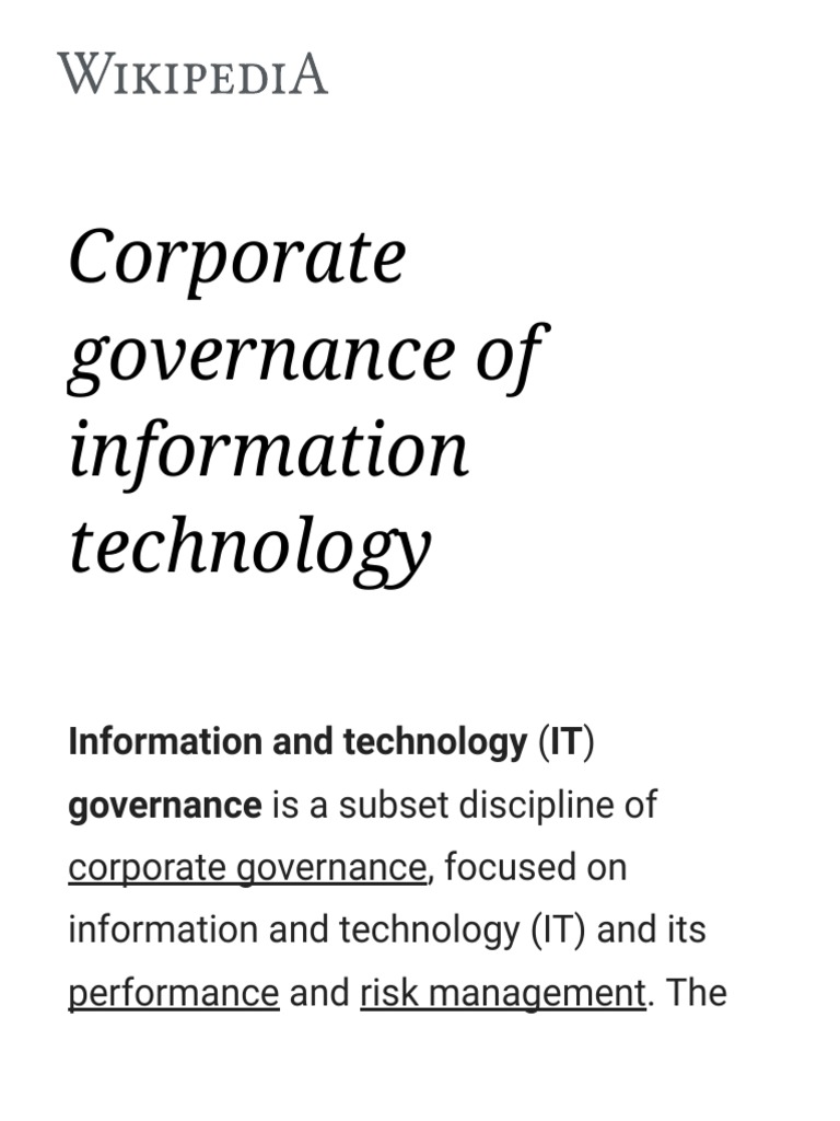 Corporate Governance of Information Technology - Wikipedia | PDF ...