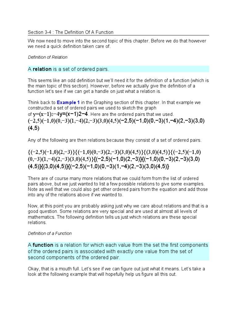 A Relation Is A Set of Ordered Pairs.: Example 1 | PDF | Function (Mathematics) | Equations