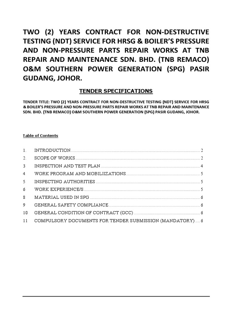 Specifications - NDT Contract - SPG | Download Free PDF ...