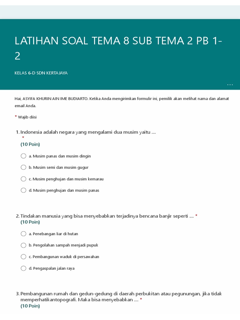Latihan Soal Tema 8 Sub Tema 2 PB 1-c | PDF