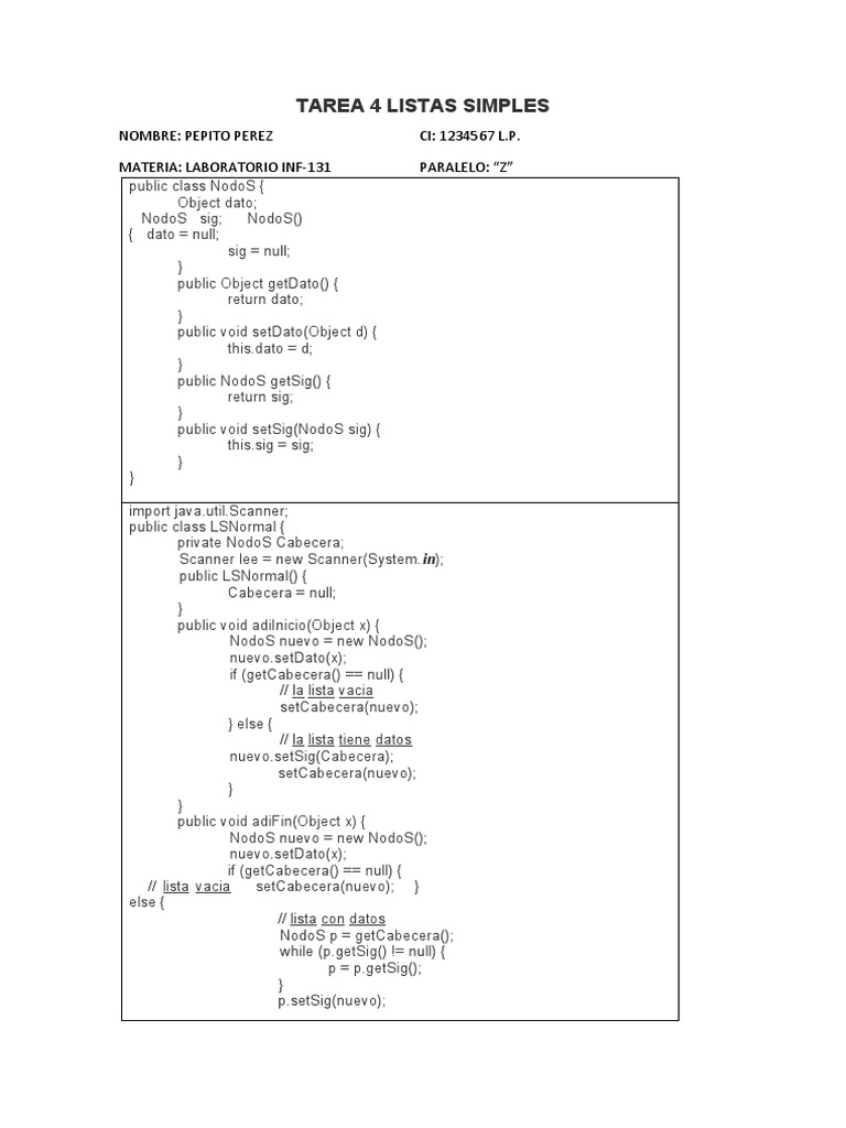 Tarea N.4 Listas Simples Normales | PDF | Ingeniería Informática | Gestión de datos